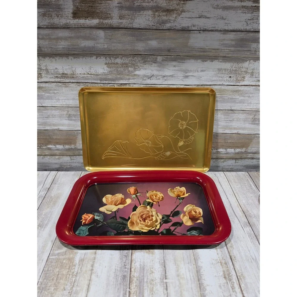 Dining | Vintage Neocraft Everlast Gold Etched Floral Red Yellow Rose ...
